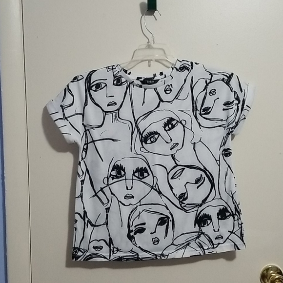 SHEIN | Tops | Shein Hand Drawn Faces S Short Sleeve Shirt | Poshmark